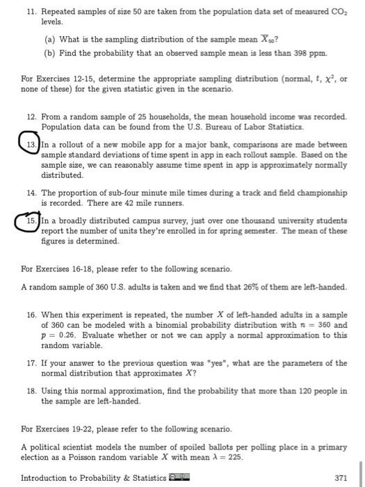Solved 11. Repeated samples of size 50 are taken from the | Chegg.com