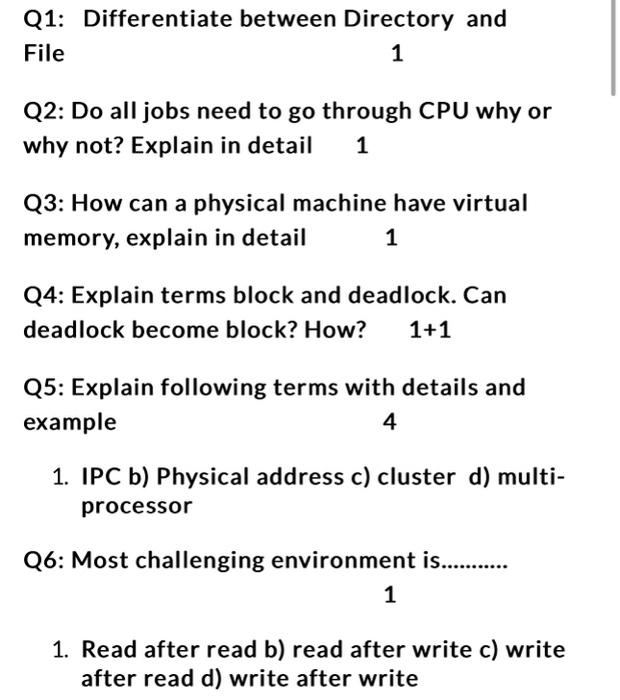 Solved Q1: Differentiate between Directory and File 1 Q2: Do | Chegg.com