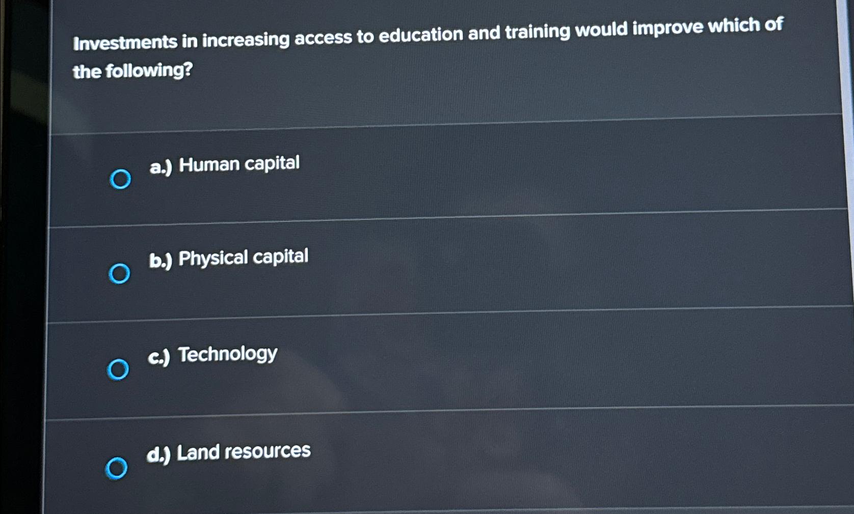 Solved Investments in increasing access to education and | Chegg.com