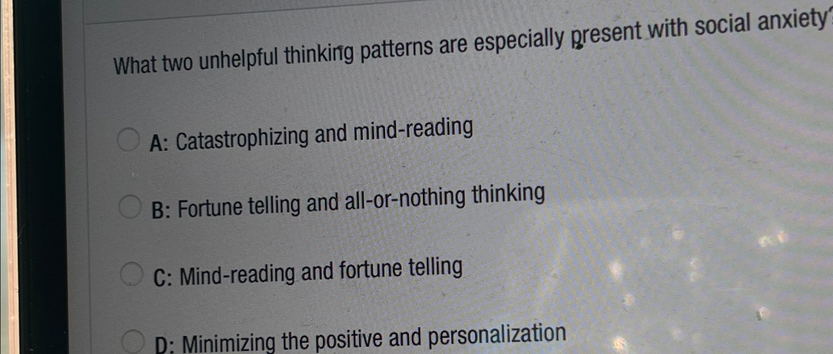 Solved What two unhelpful thinking patterns are especially | Chegg.com