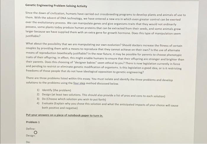 Genetic Engineering Problem Solving Activity Since | Chegg.com