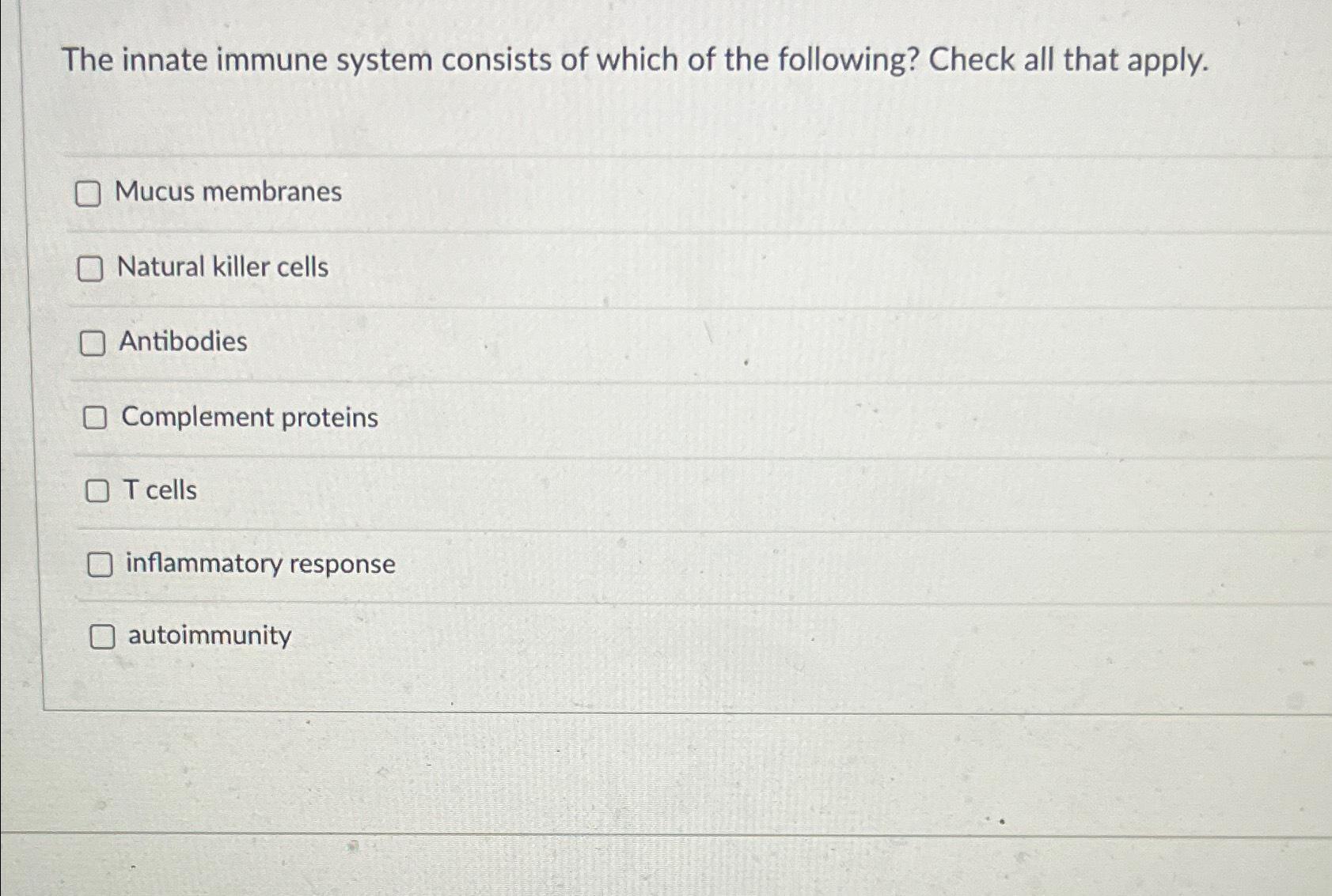 Solved The innate immune system consists of which of the | Chegg.com