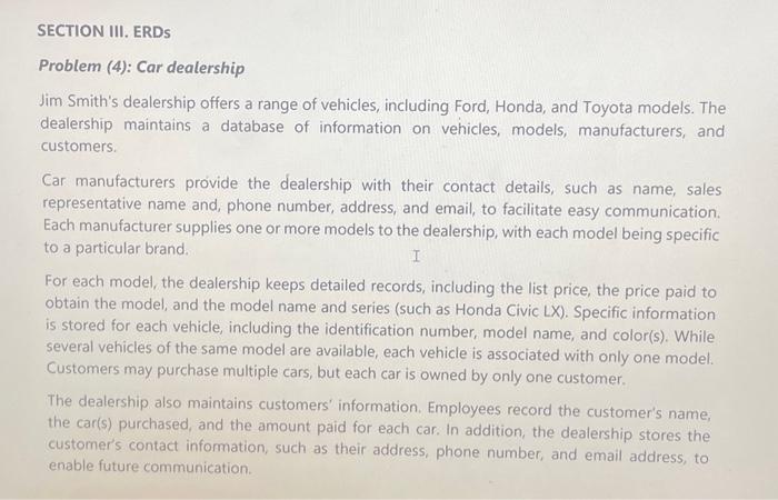 Solved Problem (4): Car dealership Jim Smith's dealership | Chegg.com