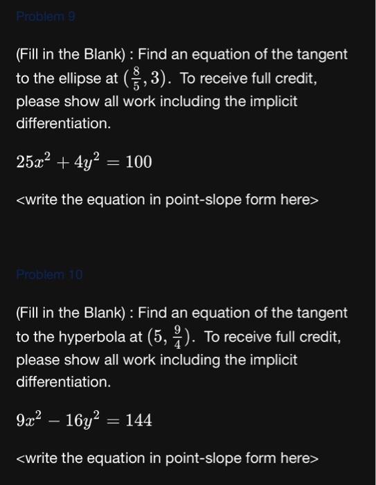 Solved (Fill in the Blank) : Find an equation of the tangent | Chegg.com