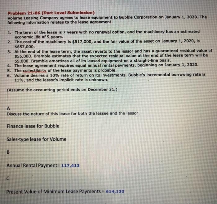 Solved Problem 21-06 (Part Level Submission) Volume Leasing | Chegg.com
