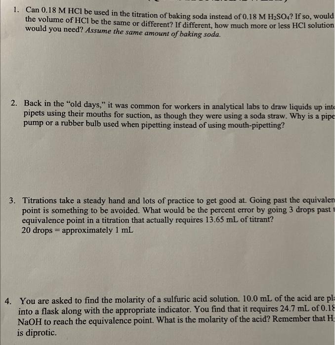 Solved 1. Can 0.18MHCl be used in the titration of baking | Chegg.com