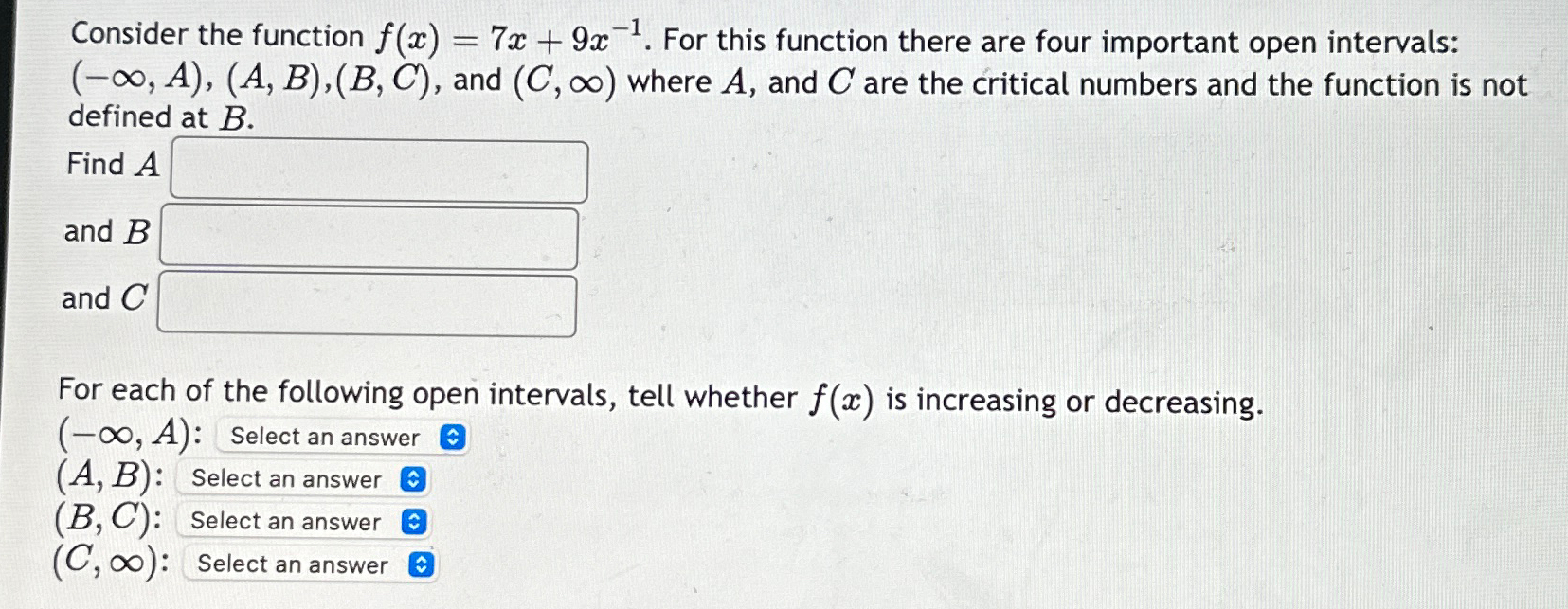 Solved Consider the function f(x)=7x+9x-1. ﻿For this | Chegg.com