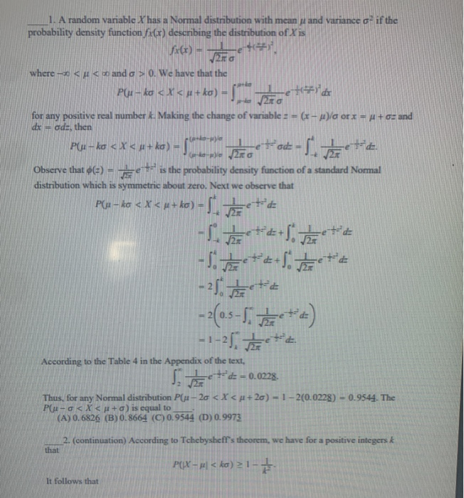 Solved 1. A random variable X has a Normal distribution with | Chegg.com