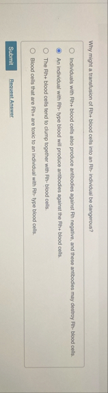 Solved Why might a transtusion of Rht blood cells into an | Chegg.com