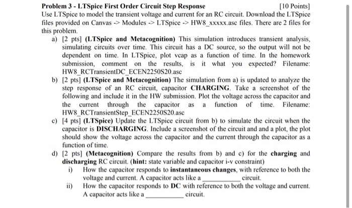 Problem 3 - LTSpice First Order Circuit Step Response | Chegg.com