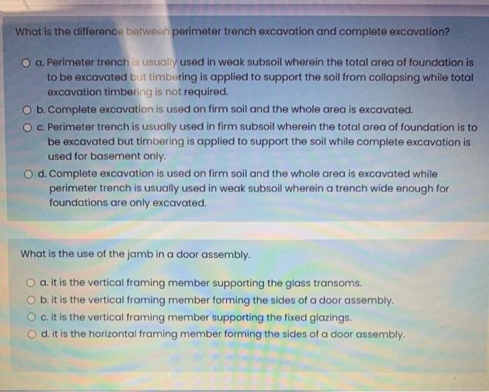 Solved What is the difference between perimeter trench | Chegg.com
