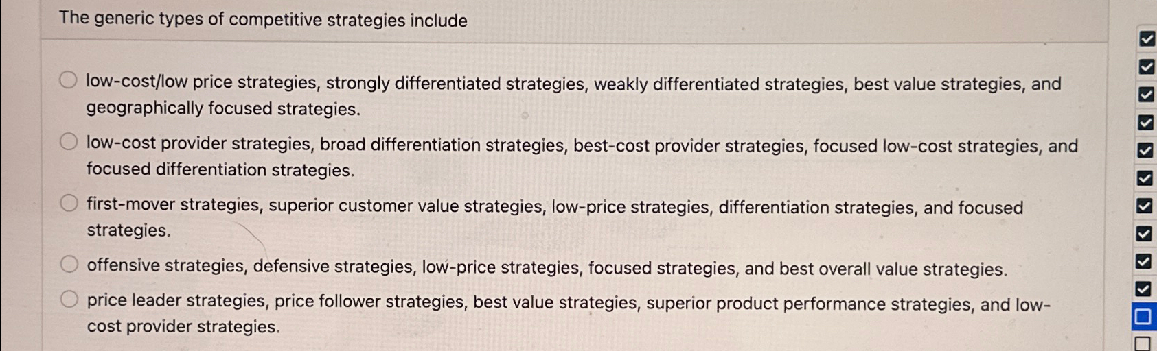 Solved The generic types of competitive strategies | Chegg.com