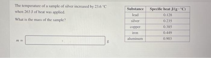 Solved The temperature of a sample of silver increased by | Chegg.com