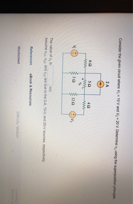 Solved ww ww Consider the given circuit where V 10 V and V2= | Chegg.com