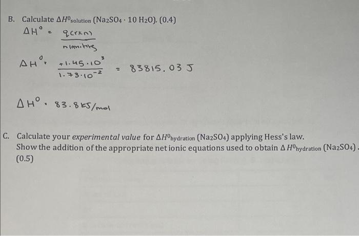 Solved How would I calculate experimental value applying | Chegg.com