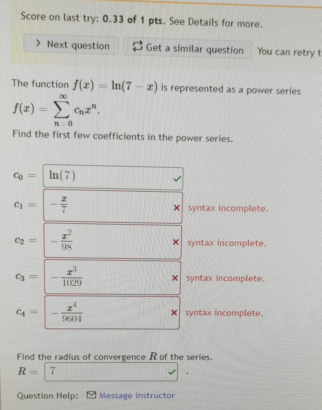 Solved Score on last try: 0.33 of 1 pts. See Details for | Chegg.com