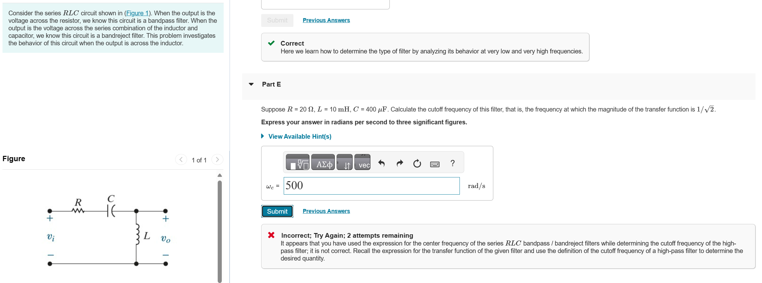 Solved Consider the series RLC ﻿circuit shown in (Figure 1). | Chegg.com