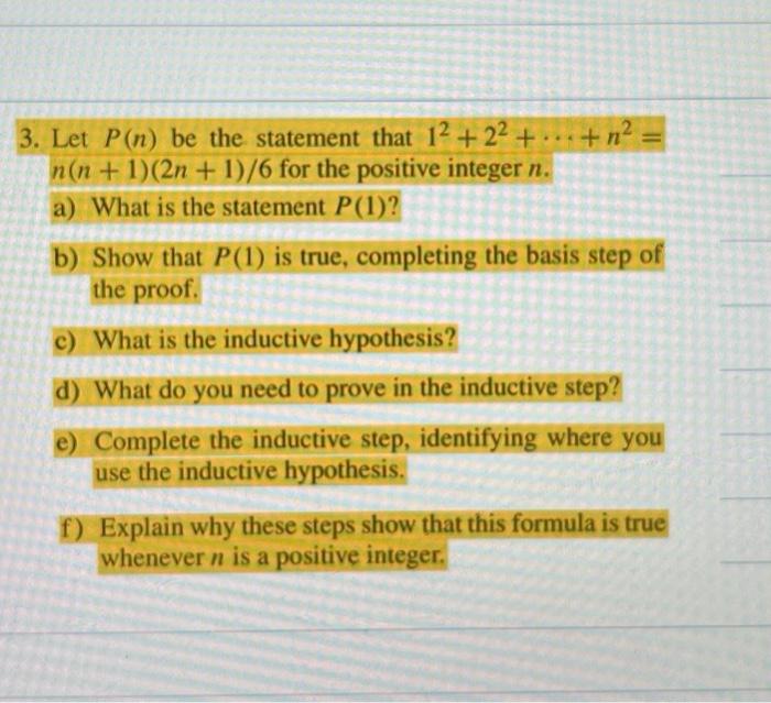 Solved 3. Let P(n) be the statement that 12+22+⋯+n2= | Chegg.com Solved 3. Let P(n) be the statement that 12+22+⋯+n2= | Chegg.com