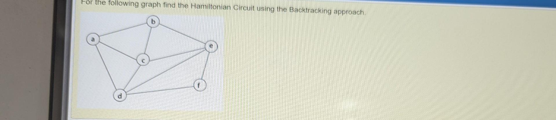 Solved For the following graph find the Hamiltonian Circuit | Chegg.com