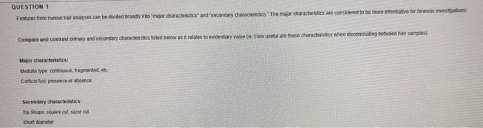 QUESTION 1 Mapor characteristics: Meduat ype | Chegg.com