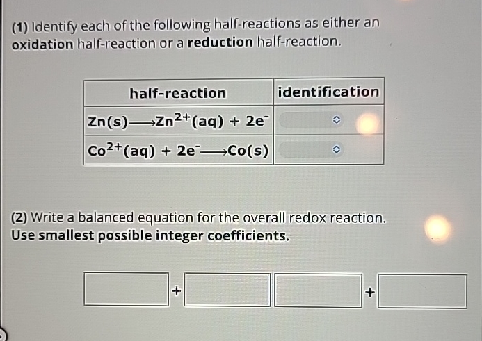 1 ﻿identify Each Of The Following Half Reactions As