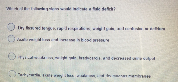 Solved Which of the following signs would indicate a fluid | Chegg.com