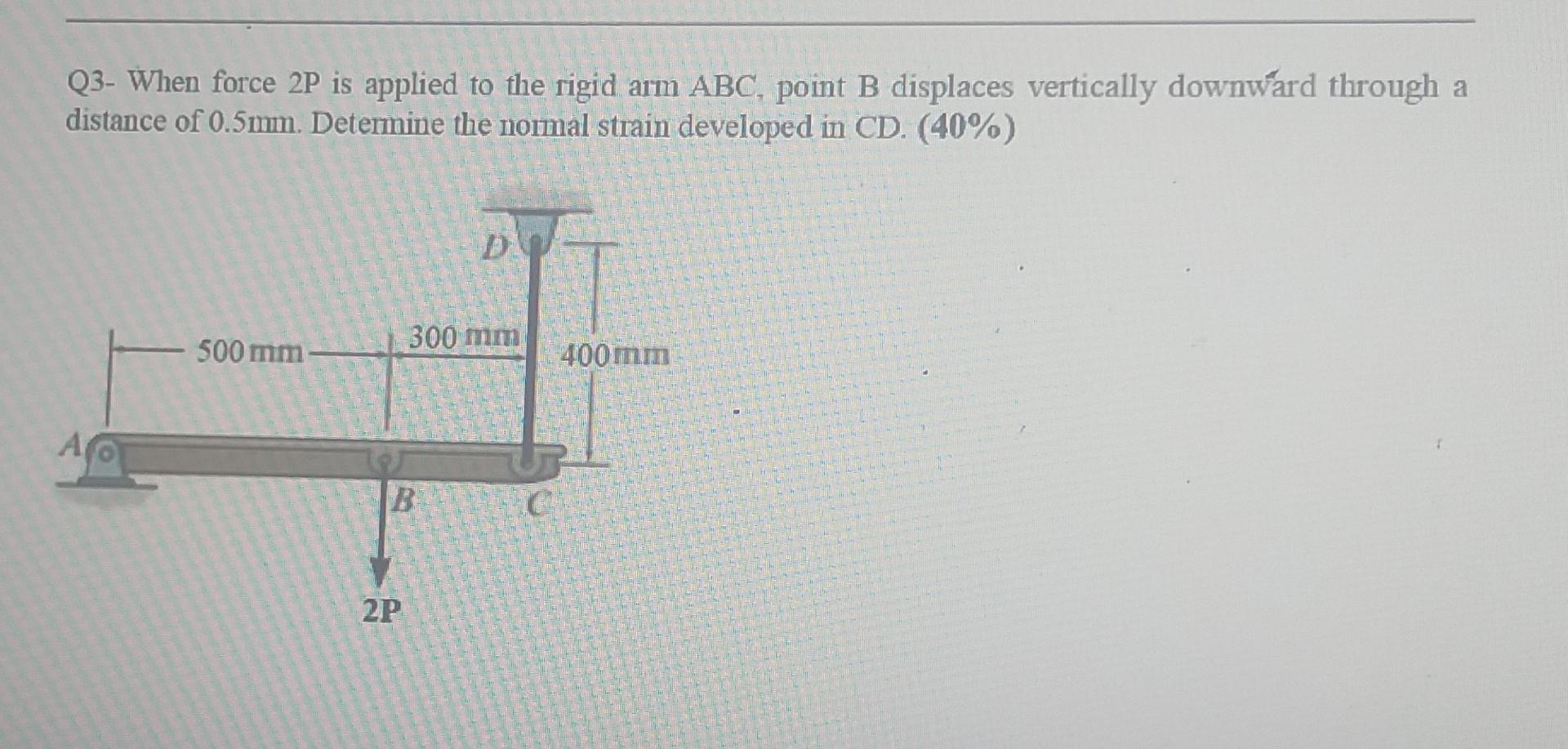Solved Q3- When force 2P is applied to the rigid arm ABC, | Chegg.com
