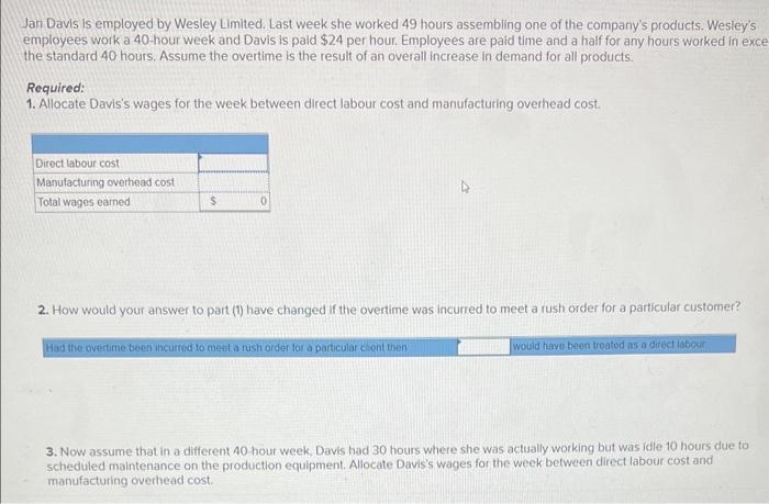 Solved Jan Davis is employed by Wesley Limited. Last week | Chegg.com