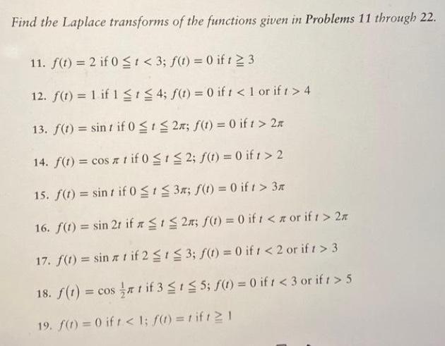 Solved Find The Laplace Transforms Of The Functions Given In 0071