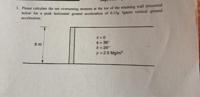 Solved 3. Please calculate the net overturning moment at the | Chegg.com