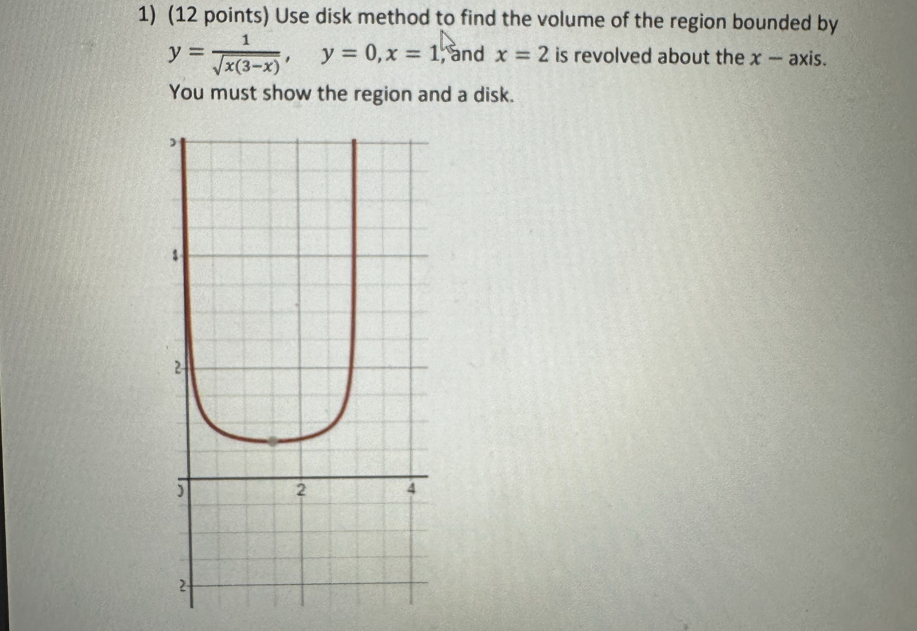 Solved (12 ﻿points) ﻿Use disk method to find the volume of | Chegg.com