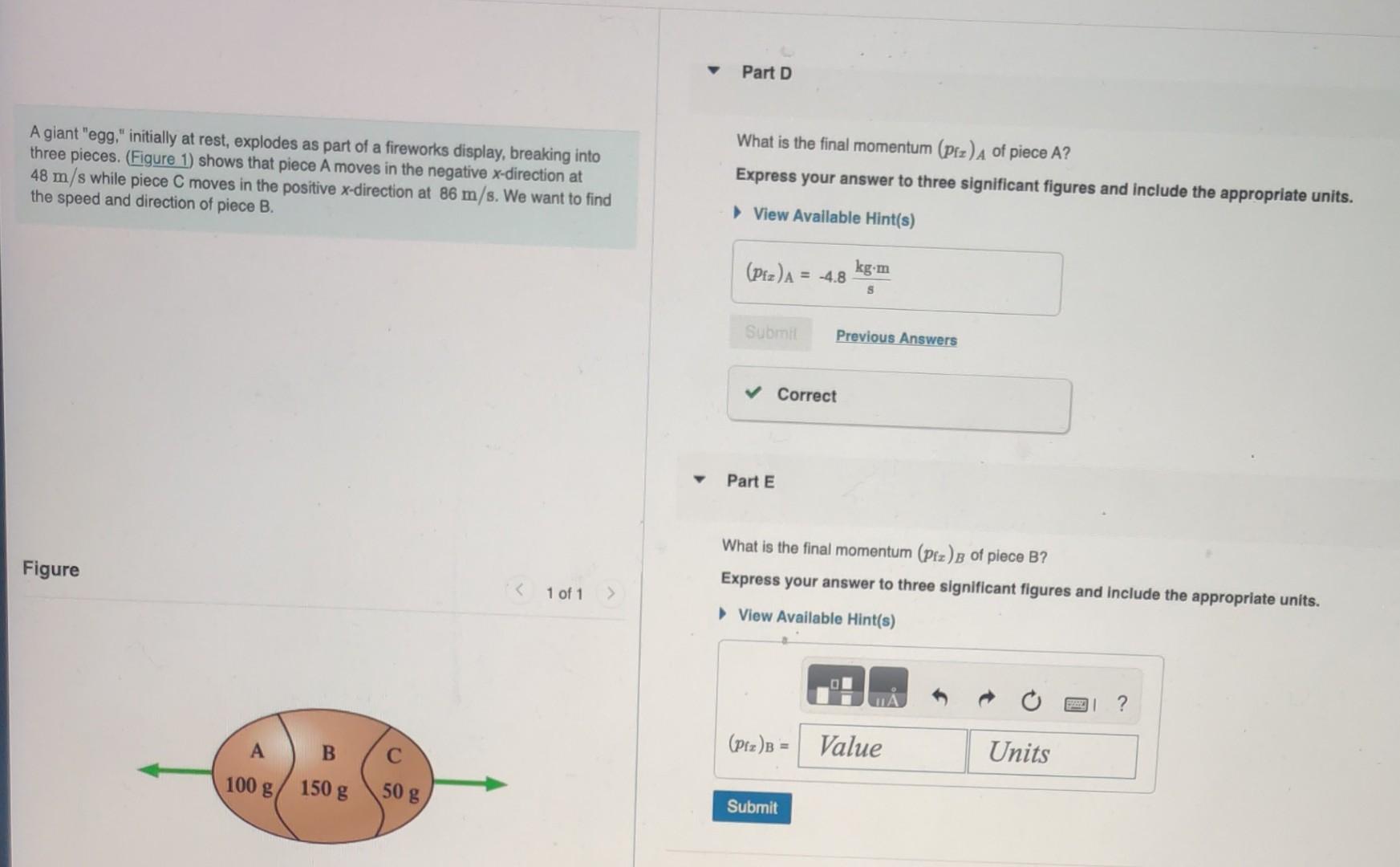 Solved A giant "egg," initially at rest, explodes as part of | Chegg.com