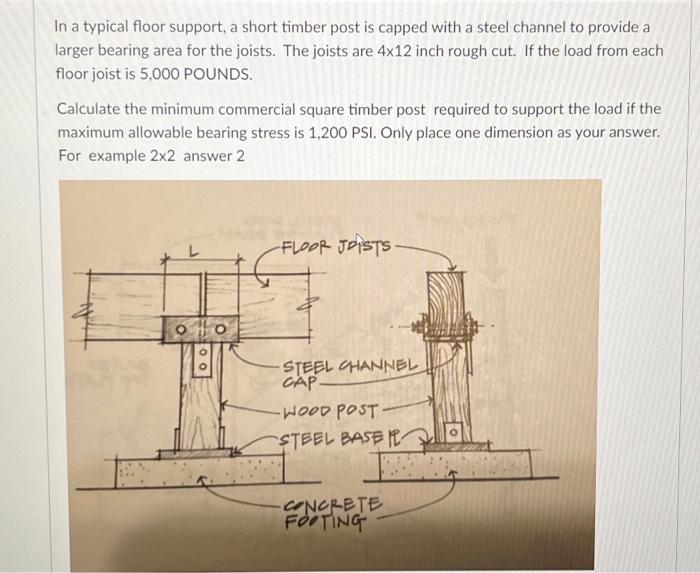 Solved In a typical floor support, a short timber post is | Chegg.com