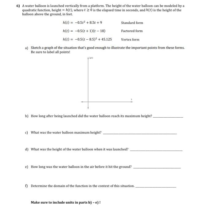 Solved 6) A water balloon is launched vertically from a | Chegg.com