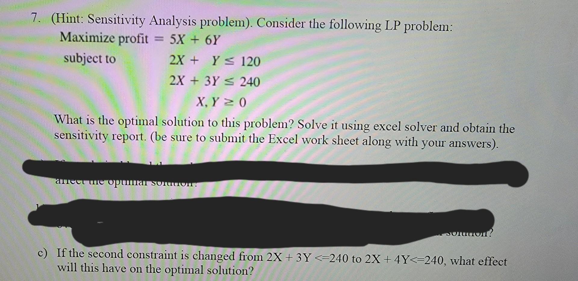 Solved 7. (Hint: Sensitivity Analysis problem). Consider the | Chegg.com