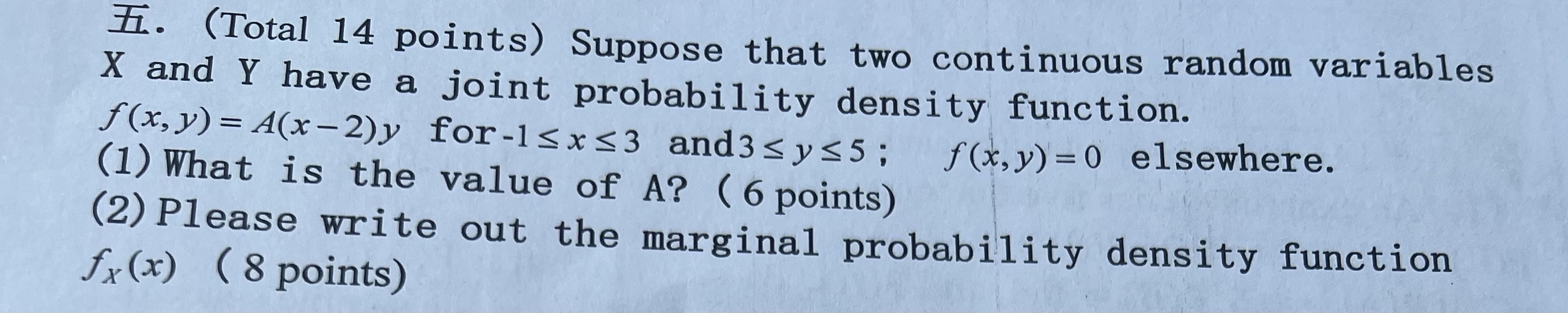 Solved 五. (Total 14 points) Suppose that two continuous | Chegg.com Solved 五. (Total 14 points) Suppose that two continuous | Chegg.com