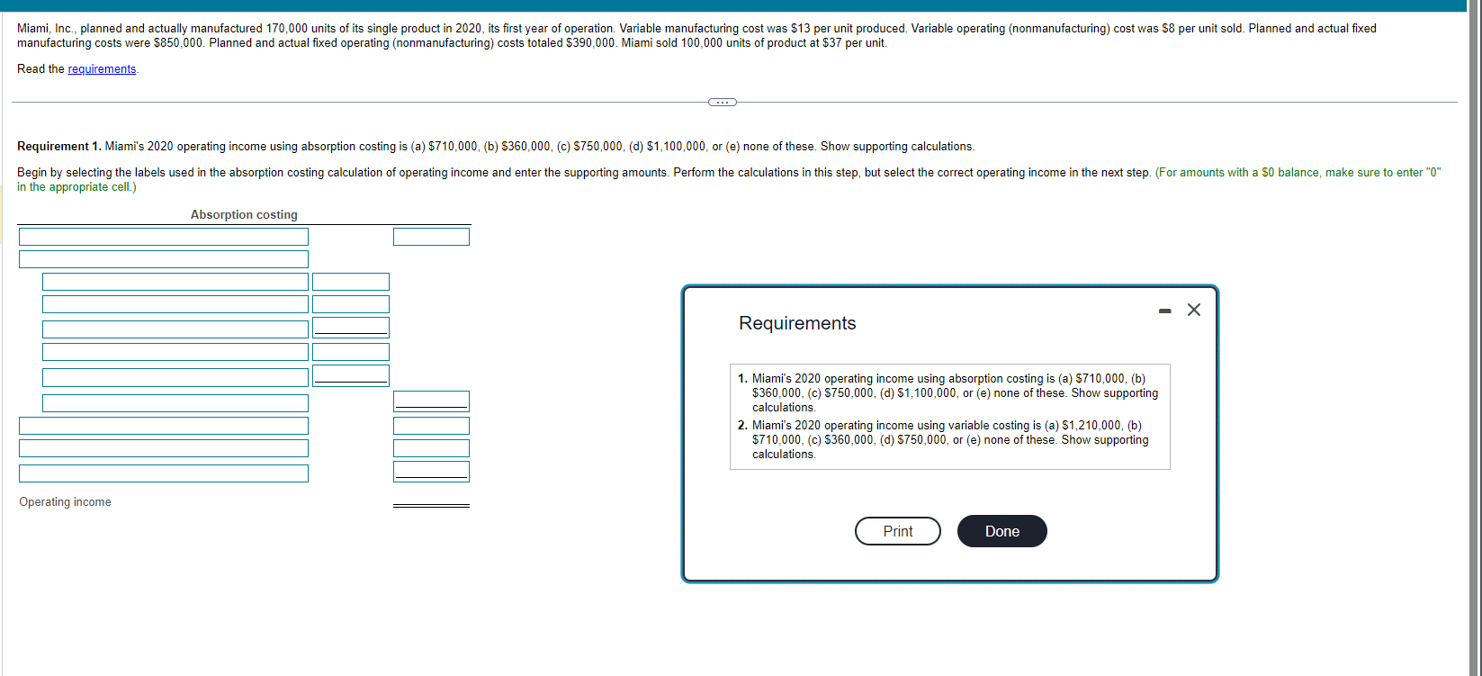 Solved Miami , Inc., ﻿planned and actually manufactured 170 | Chegg.com