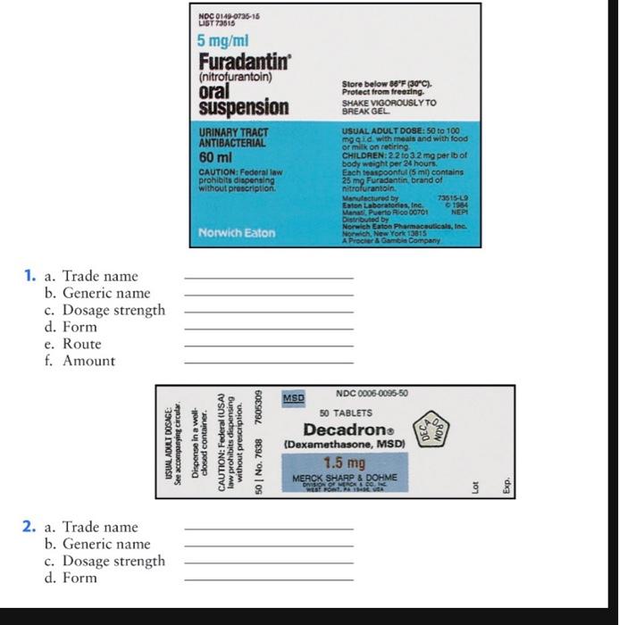 Solved 1. a. Trade name b. Generic name c. Dosage strength | Chegg.com