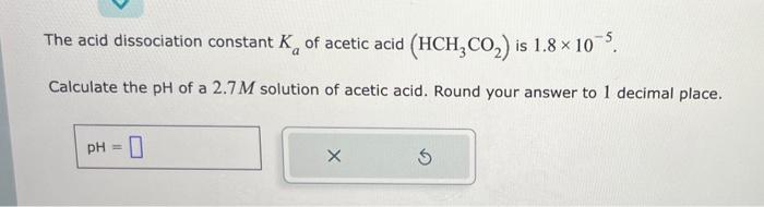 Solved The acid dissociation constant Ka of acetic acid | Chegg.com