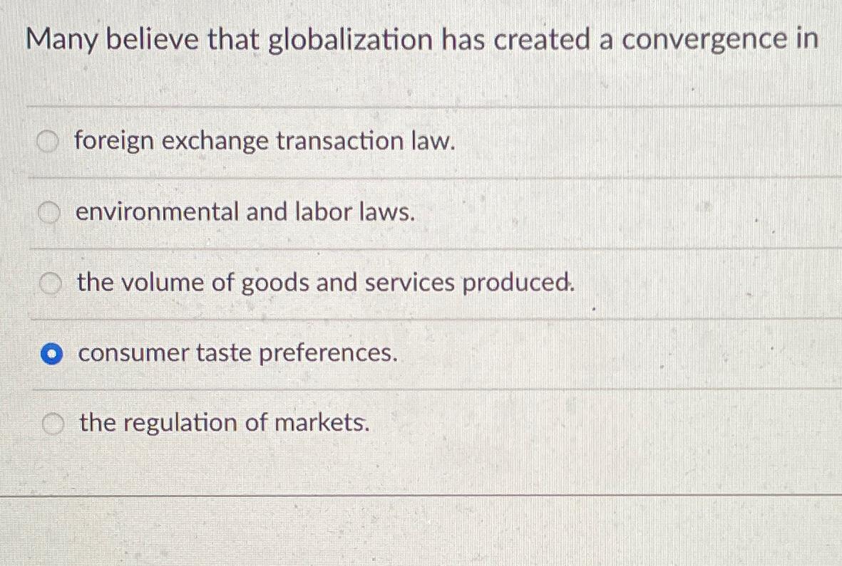 Solved Many believe that globalization has created a | Chegg.com