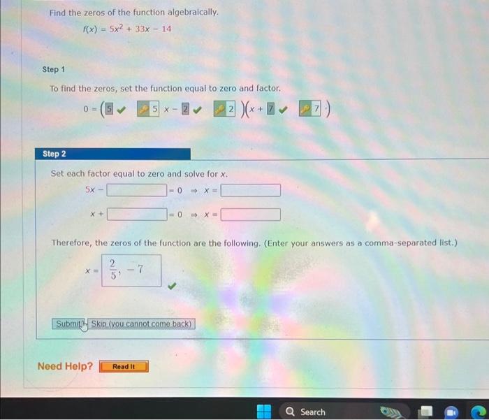 Solved Find the zeros of the function algebraically. | Chegg.com