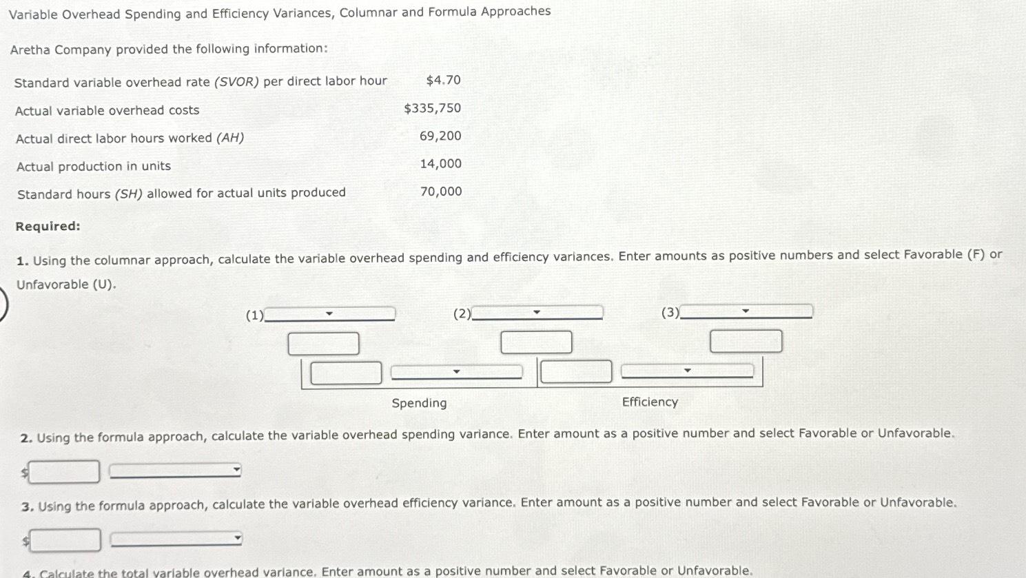 Solved Variable Overhead Spending and Efficiency Variances, | Chegg.com