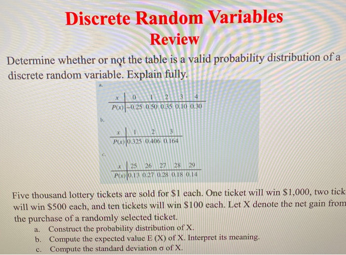 Solved Discrete Random Variables Review Determine whether or | Chegg.com