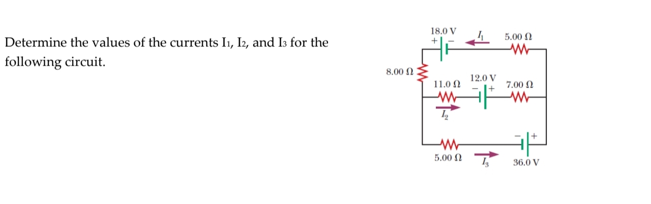 Solved Determine the values of the currents I1,I2, ﻿and I3 | Chegg.com