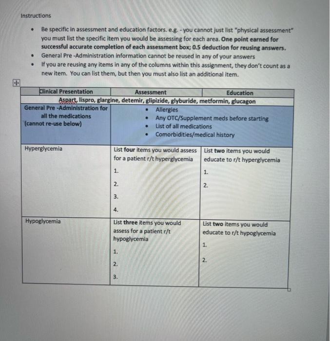 Solved Instructions - Be specific in assessment and | Chegg.com