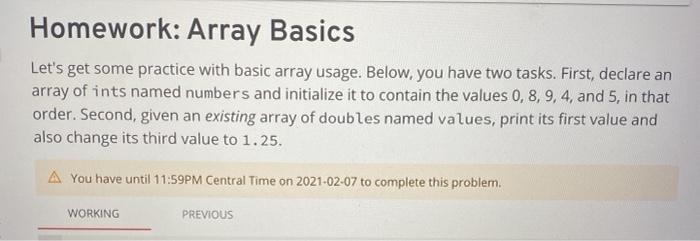 Solved Homework: Array Basics Let's get some practice with | Chegg.com