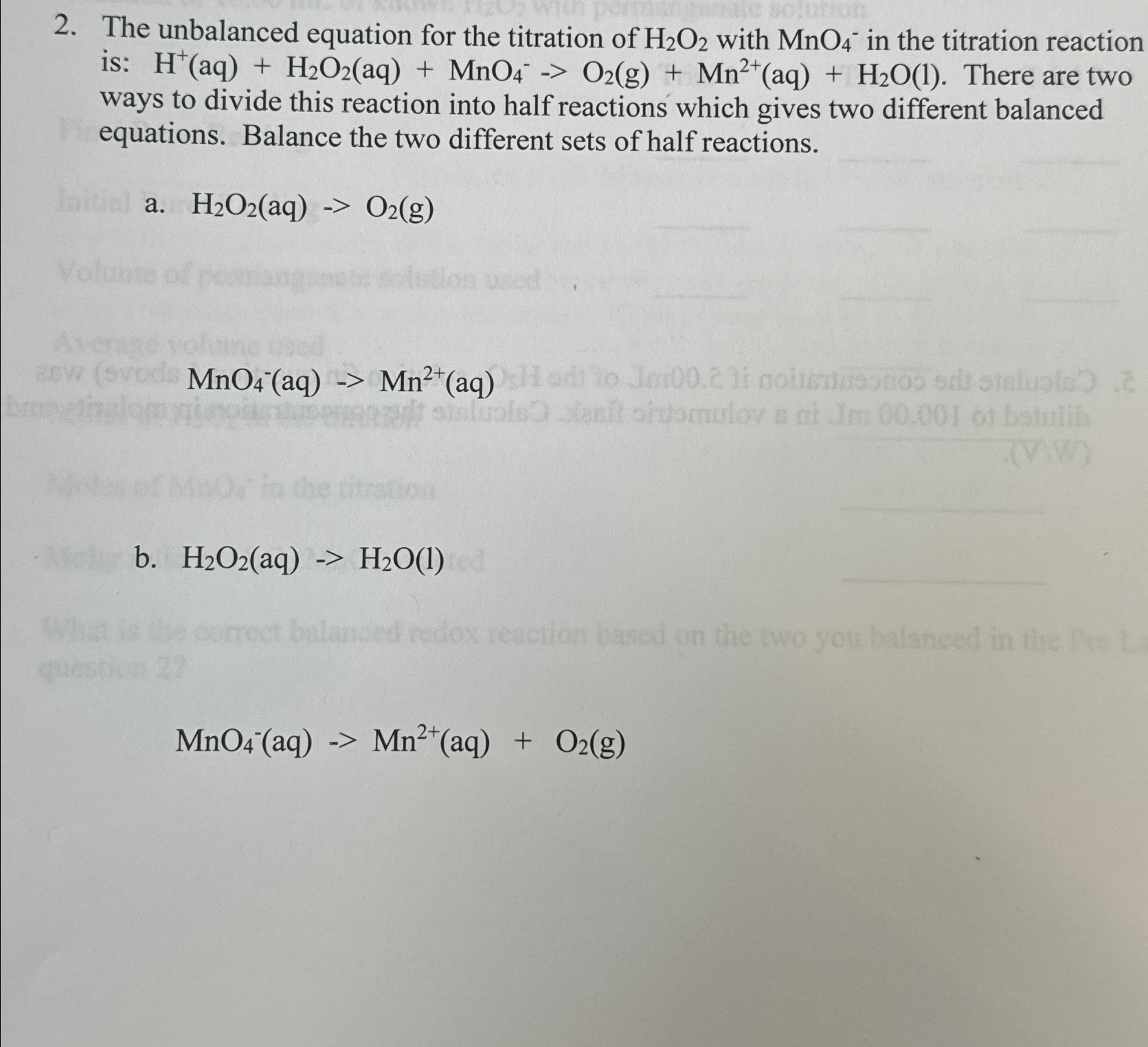 Solved The unbalanced equation for the titration of H2O2 | Chegg.com