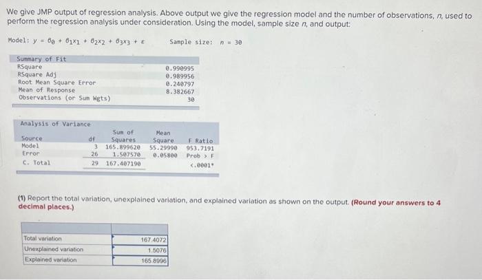 Solved We give JMP output of regression analysis. Above | Chegg.com