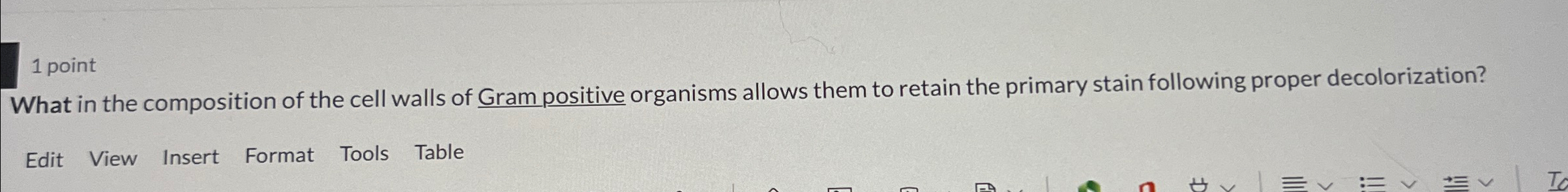 Solved 1 ﻿pointWhat in the composition of the cell walls of | Chegg.com
