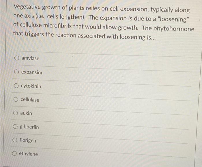 Solved Vegetative growth of plants relies on cell expansion, | Chegg.com